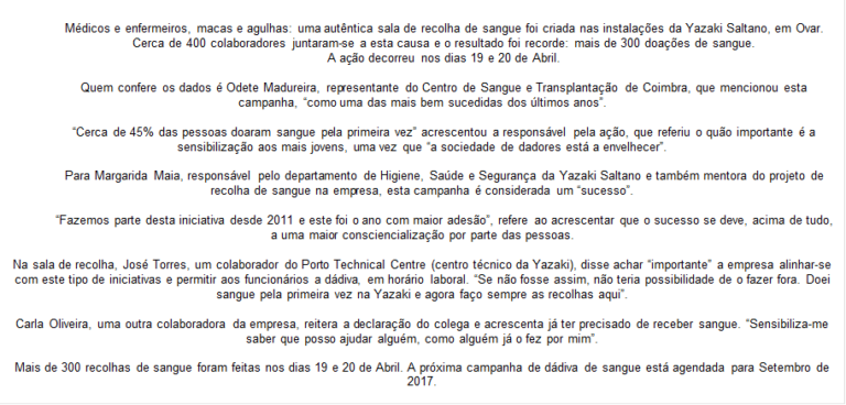 Mais de 300 doações de sangue batem recorde na Yazaki Saltano - OvarNews